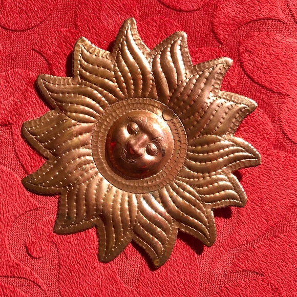 Handmade | Art | Sun Face Burst Copper Metal Mini Wall Hanging Smiling ...